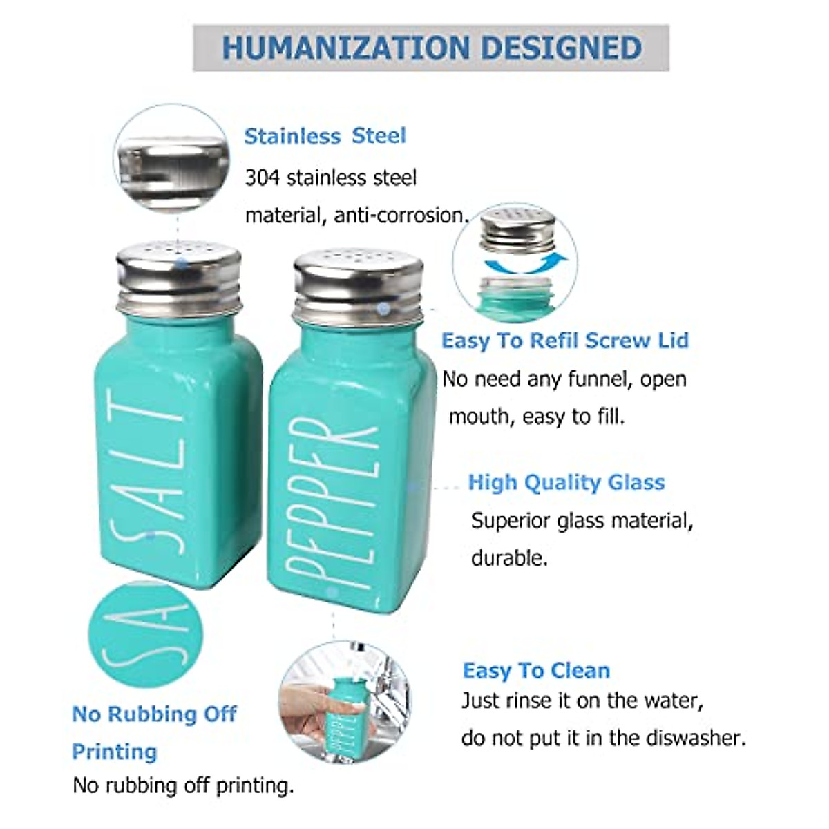 Farmhouse Salt And Pepper Shakers Set,Turquoise Salt Shakers For Kitchen,Glass Salt And Pepper Shakers Set,Cute Salt Shaker,Gift For Women,Modern Farmhouse Decor,Home Decor,Wedding Decor (TURQUOISE)