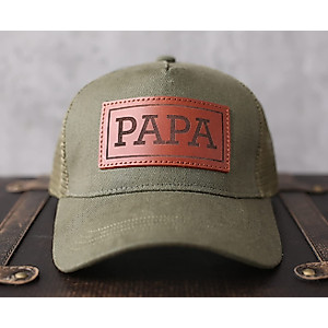 Papa Hat，Leather Patch Hat Papa for Papa Baby Announcement Gift for Papa Olive