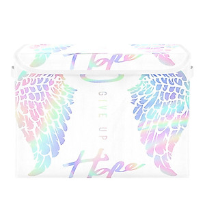 KiRYu Never-give-up-angel-wings-black Foldable Fabric Storage Boxes with Lids, Cube Large Storage Bins for Shelves Closet Home Bedroom Office Decorative