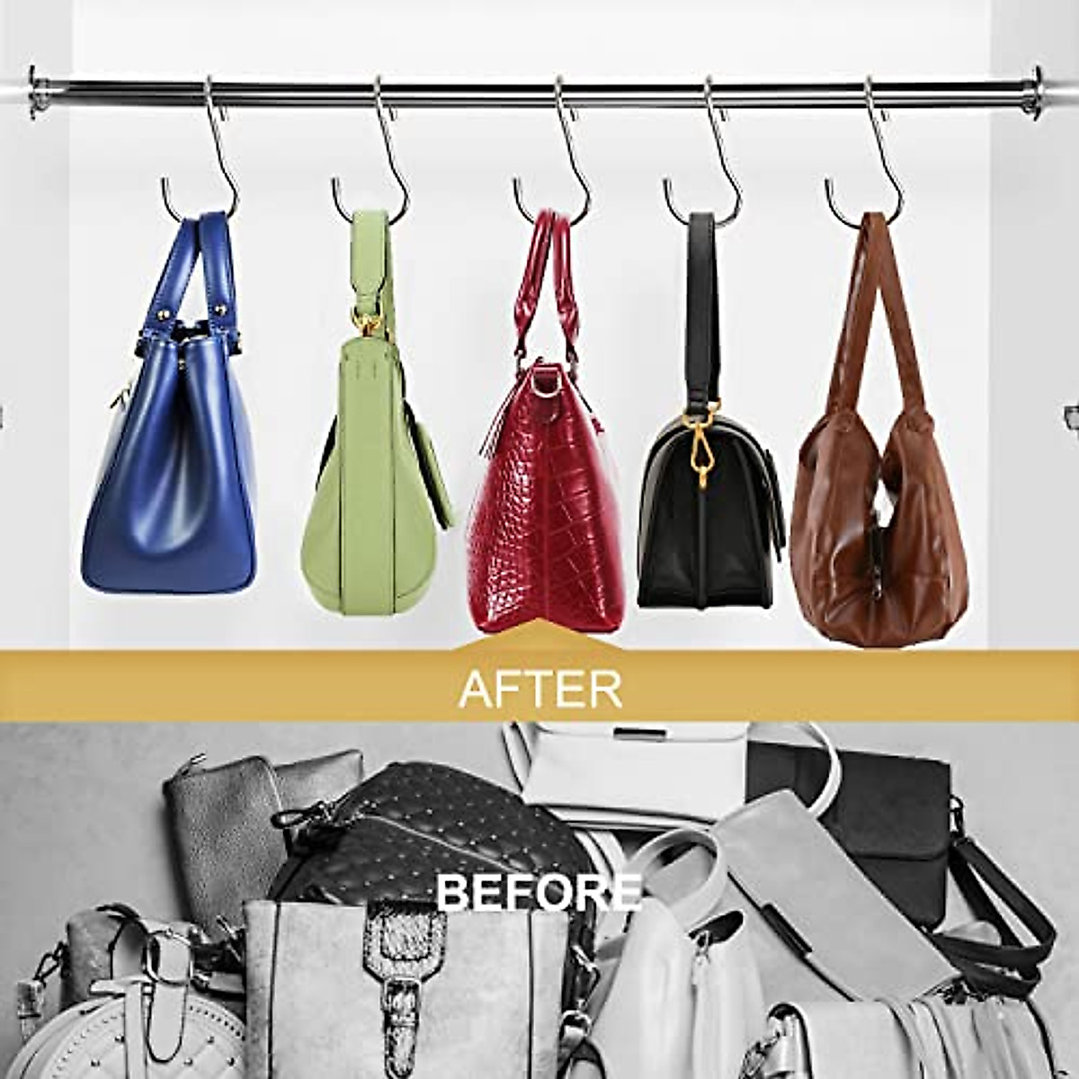 PUPINGPIG Purse Hangers for Closet 10 Pack Bag Hooks, Twist Design S Metal Hanger Hooks for Bag, Large Size Closet Rod Hooks for Hanging Handbags, Purses, Belts, Scarves, Hats, Clothes (Silver)