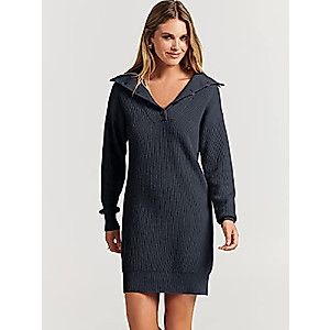 ANRABESS 2023 Fall Long Sleeve Womens Sweater Dress Oversized Lapel Collar Button V Neck Ribbed Loose Fit Casual Trendy Pullover Short Mini Fashion Dresses B782zanglan-L Navy Blue