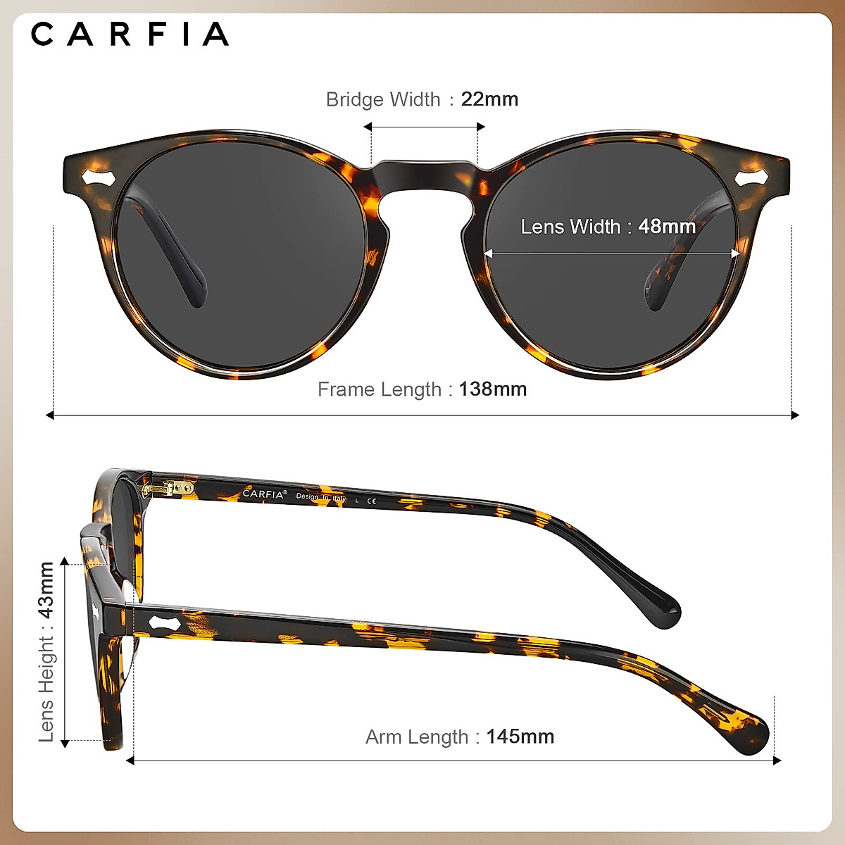 CARFIA Vintage Round Acetate Polarized Sunglasses for Women UV Protection CA5288