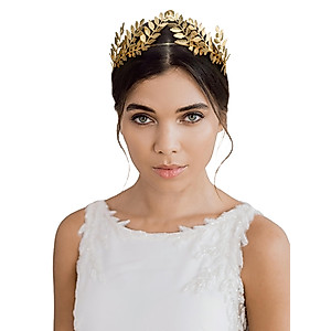 SWEETV Goddess Crown Bridal Headband Leaf Tiara Wedding Headpiece Gold Costume Accessories Greek Bridesmaid Prom Festival Hair Accessories Queen Crown Wedding Hair Piece for Women and Girls