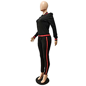 Casual Long Sleeve Zip Up Jacket and Pants Sweatsuits Tracksuits 2 Pieces outfits for Ladies,Black,Tag XL/US(12-14)