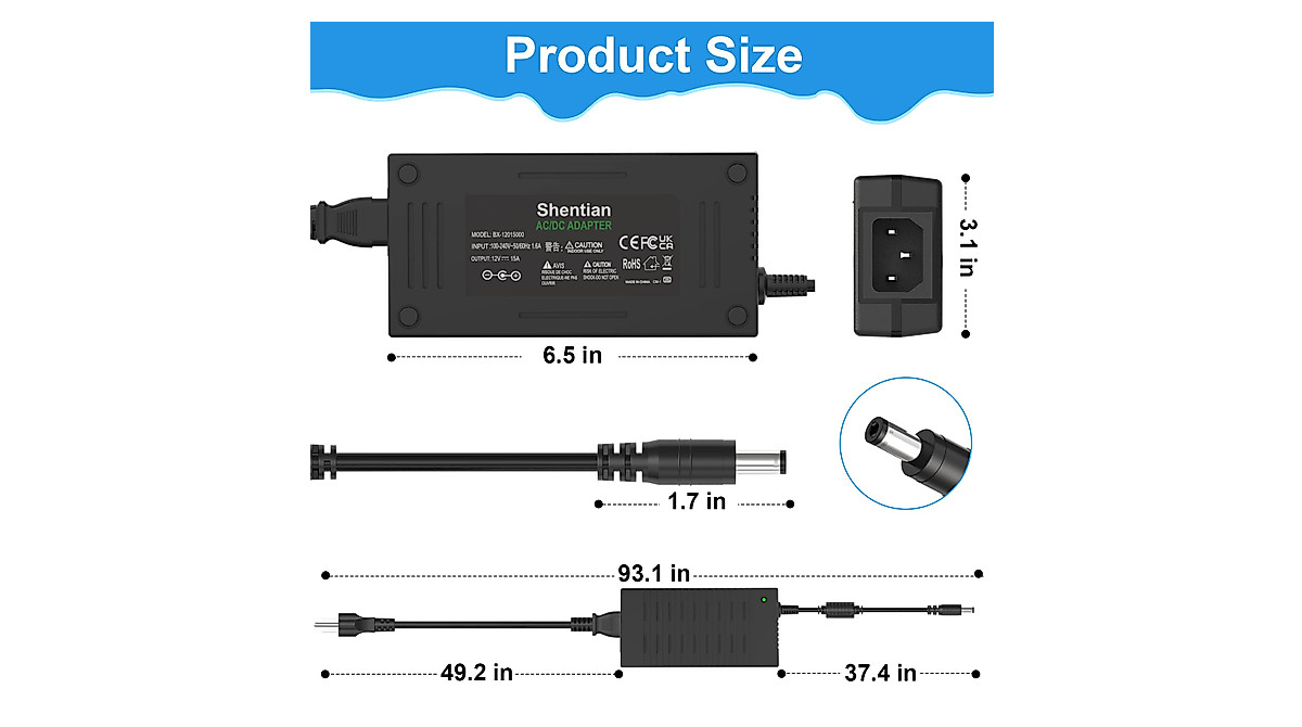 Shentian 12V Power Adapter 15A High Power AC/DC Converter