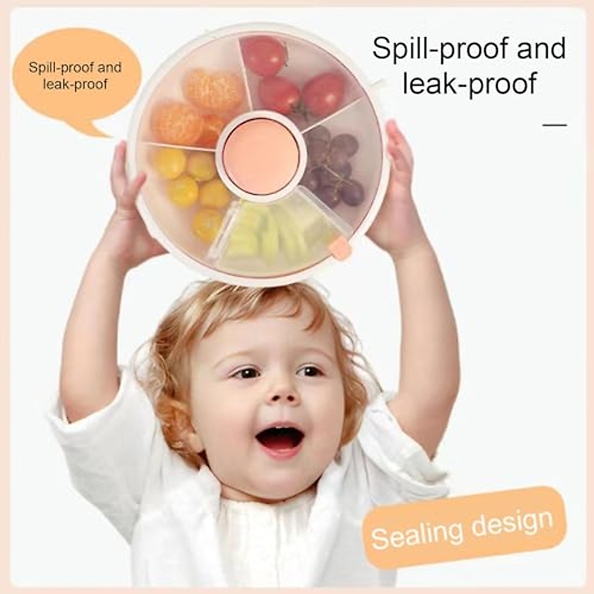 Cute Rotating Snack Box with Lid - White, Diameter: 7.09 inches, Height: 1.77 inches