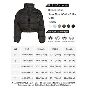 Gihuo Womens Cropped Quilted Puffer Jacket Lightweight Padded Coat Warm Puffy Coat Zip UP Bubble Coats with Pockets(Black-S)