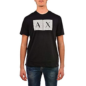 A|X ARMANI EXCHANGE mens Crew Neck Logo Tee T Shirt, Grid Logo Navy, Medium US