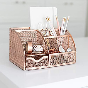 BLU MONACO Designer Metal Rose Gold Desk Organizer - Metal with Rose Gold Finish - Rose Gold Desk Accessories - Desk Organizer Rose Gold - Storage for Paper and Office Supplies