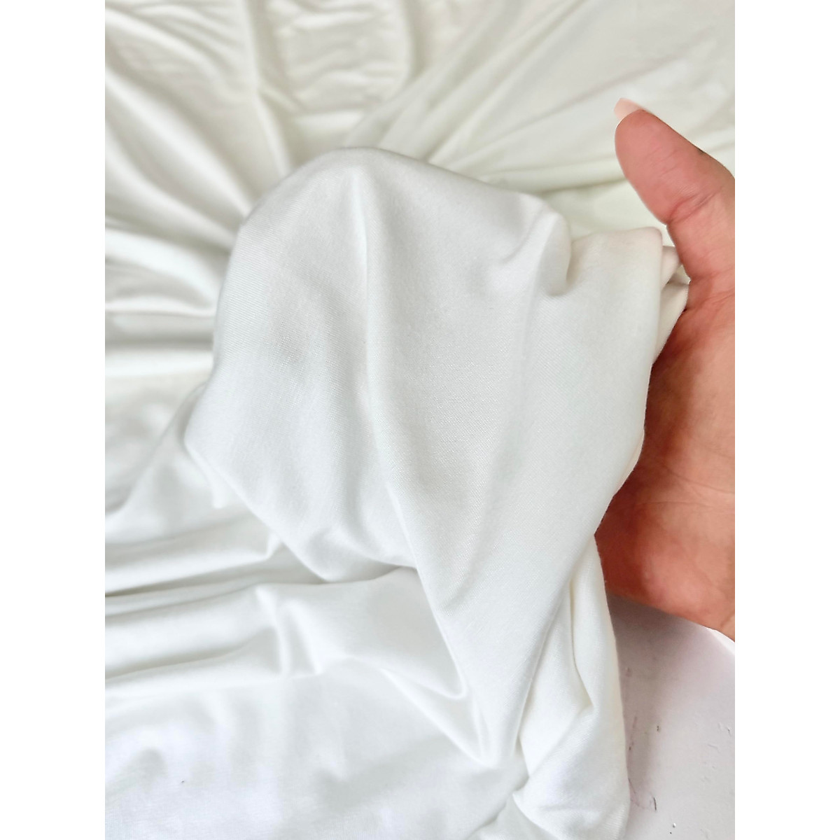 Cotton Jersey Spandex Fabric - Soft - Breathable - All Way Stretch Fabric - Medium Weight - Perfect Choice for Baby Grow, Tshirts, and Cotton Jersey Sheets - 58 Inches Wide - 1 Yard (White)