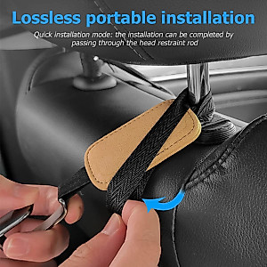 AUCELI Car Seat Headrest Suede Hook, 2 Pack Auto Seat Back Hooks, Suede Storage Organizer with Metal Hanger, Vehicle Backseat Hangers, Creative Interior Accessories for Hanging Grocery Purse (Camel)