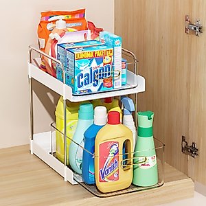 submatches 2-Tier Clear Under Sink Organizer and Storage -Multi-Purpose Bathroom Cabinet organizer, Pull Out Kitchen Pantry Organization and Storage