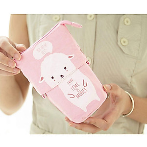 iSuperb Cartoon Telescopic Stand Up Pencil Case Pen Bag Cute Animal Office Student Stationery Bag Cosmetic Organizer Pouch (White Sheep)