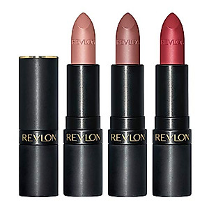 Lipstick Set by Revlon, Super Lustrous 3 Piece Gift Set, High Impact, Matte Finish in Nude Plum & Red, Pack of 3