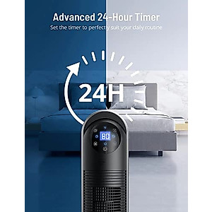 Tower Fan for Bedroom, 44 inch Standing Floor Fans with Remote, 24 ft/s Velocity Quiet Cooling Fan 24 dB, 12 Speeds, 24H Timer, 70° Oscillating with 3 Modes, LED Display Bladeless Fan for Home Office