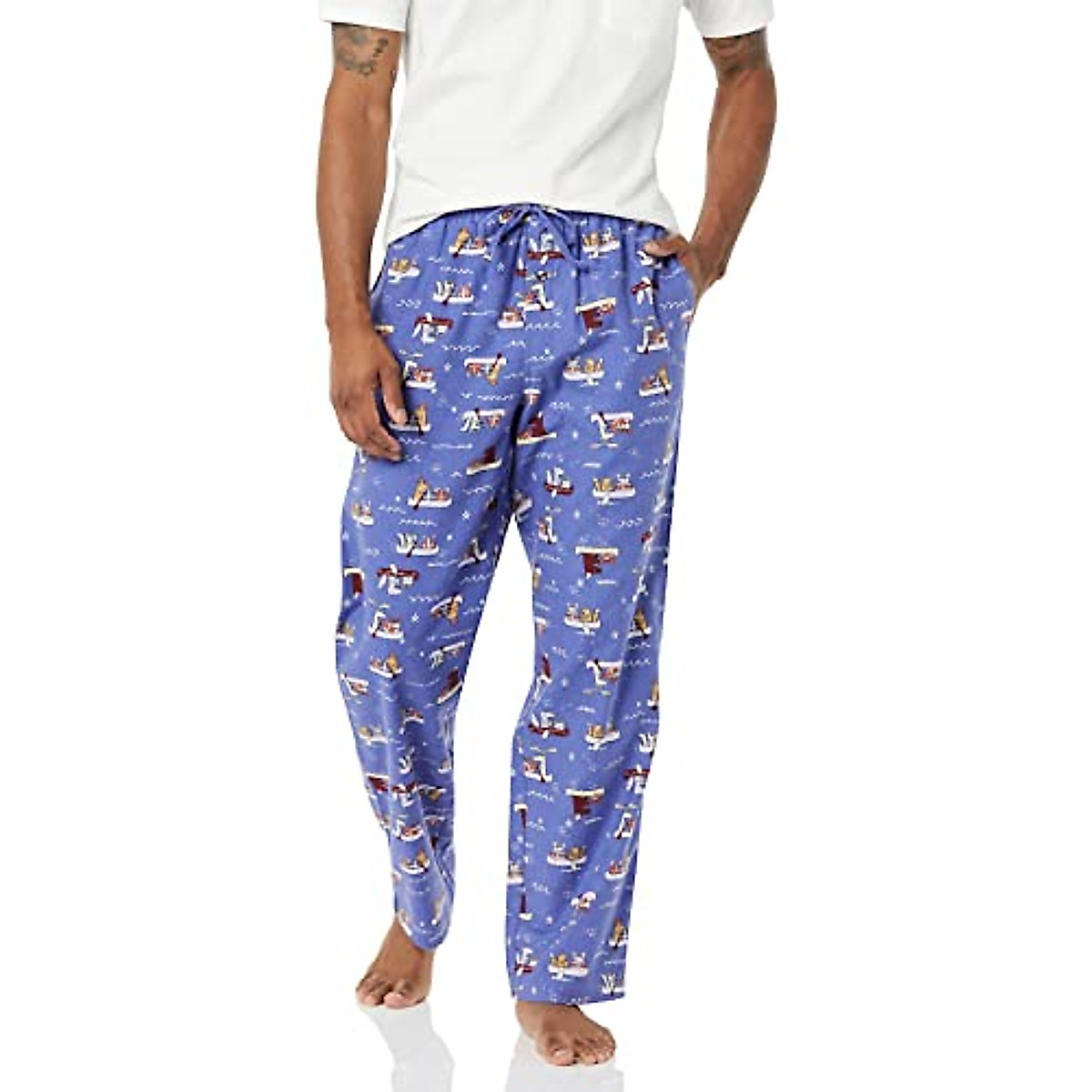 Amazon Essentials Men's Flannel Pajama Pant - Discontinued Colors, Deep Blue Boat Party, Large