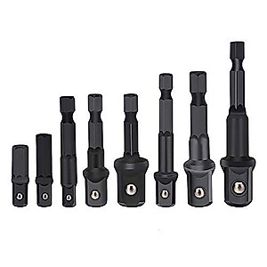 HORUSDY 8-Piece Impact Grade Power Drill Sockets Adapter Sets, Hex Shank Impact Driver Socket Adapter, Socket to Drill Adapter 1/4" 3/8" 1/2" Impact Driver Adapter