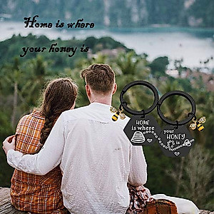 MAOFAED Matching Couples Keychains Honey Beehive Keychains Home is Where Your Honey Is Housewarming Couples Gift (your honey is black)