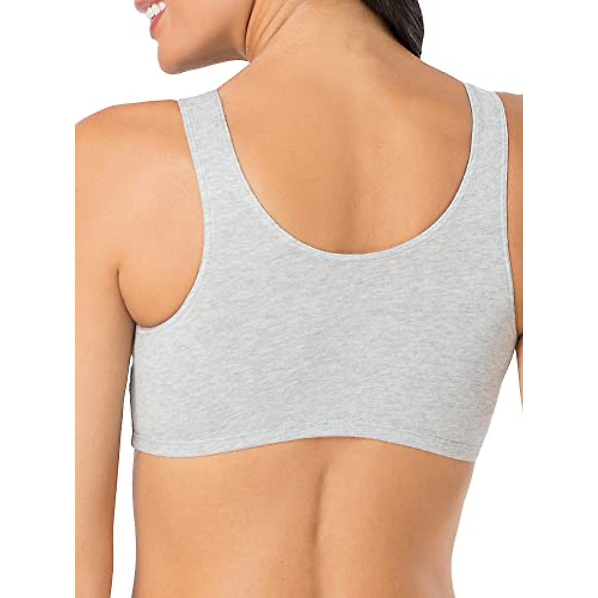 Fruit of the Loom Women's Built Up Tank Style Sports Bra Fashion Colors, Heather Blue/White/Heather Grey, 34