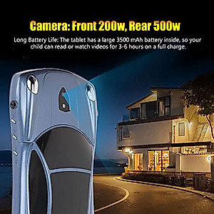 Vikye 7 Kids Tablet, 7 Display, 2G RAM 32G ROM 5G WiFi Dual Band LED Display Kids Tablet, Sports Car Shape Tablet PC Compatible with Android 10 (US Plug)