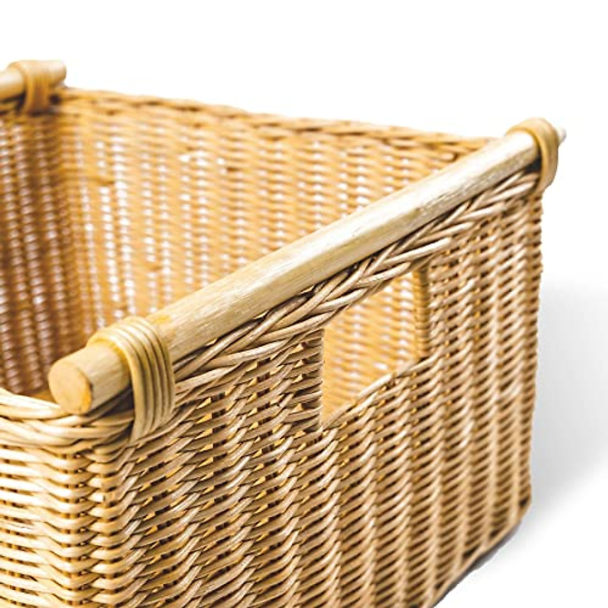 The Basket Lady Deep Pole Handle Wicker Storage Basket, Extra Large, 17.5 in L x 18 in W x 11.5 in H, Sandstone