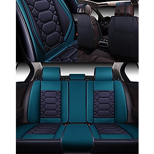 OASIS AUTO Car Seat Covers Premium Waterproof Faux Leather Cushion Universal Accessories Fit SUV Truck Sedan Automotive Vehicle Auto Interior Protector Full Set (OS-004 Teal Blue)