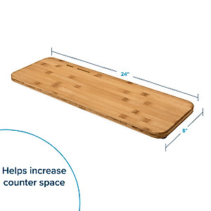 Camco RV/Marine Over The Sink Cutting Board | Features Adjustable Non-Slip Feet, Built-in Knife Slots, and a Durable 3-Ply Bamboo Construction | 24-inches x 8-inches (43543), Brown