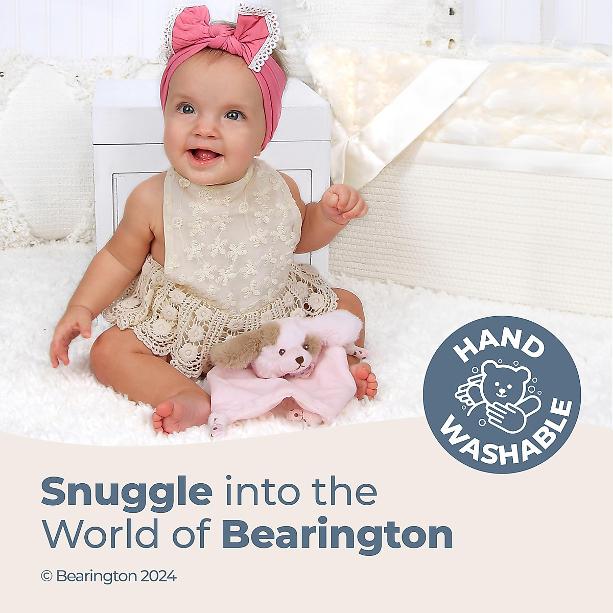 Bearington Baby Wee Wiggles, 8 x 7 Inch Small Pink Puppy Stuffed Animal, Baby Security Blankets for Girls, Dog Lovey