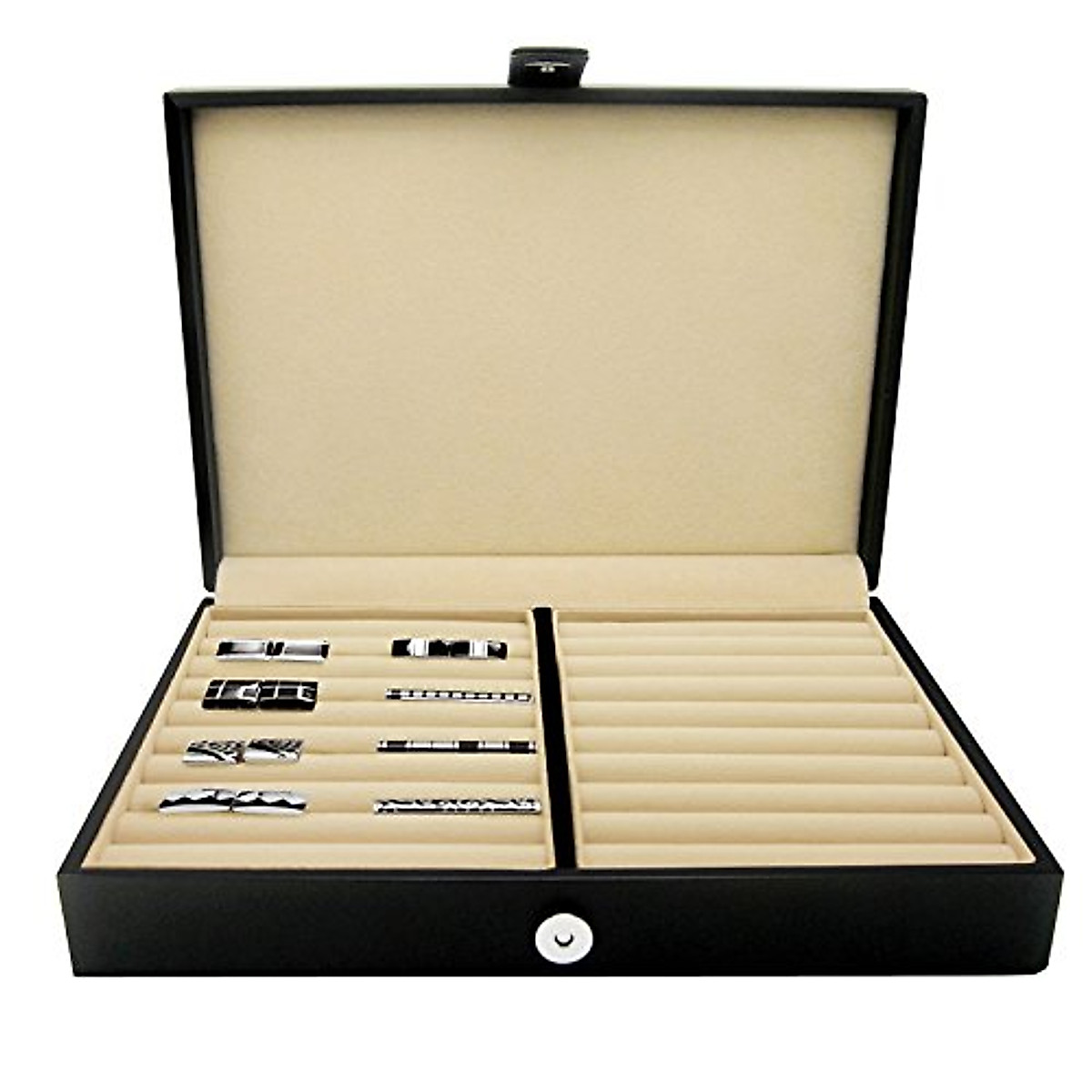 HONEY BEAR Men/Women's Cufflinks Jewelry Box - Faux Leather Display Case Storage Organizer Black, for Rings Earrings Tie Clips