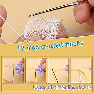 IMZAY 110 Pcs Crochet Hooks Set, Crochet Kit Crochet Hooks Kit with Storage Case, Ergonomic Knitting Needles Blunt Needles Stitch Marker DIY Hand Knitting Craft Art Tools for Beginners-Purple