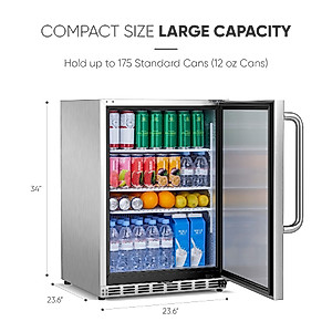 ICEJUNGLE Under Counter Refrigerator Stainless Steel, 5.30 Cu.Ft Full Size Fridge, 175 Cans Refrigerator with Built-in Design and IPX4 Waterproof, Premium Refrigerator for Efficient Storage