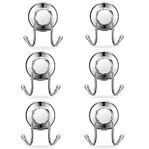 iPEGTOP 6 Pack Strong Suction Cup Hooks Damage Free Stainless Steel Hook for Towel, Robe, Loofah, Bags, Coat, Kitchen Tools and Bathroom Accessories