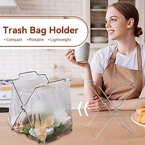 Garbage Bag Holder Frame, Stainless Steel Bag Holder Metal Foldable Trash Stand Holder for Camping Home Kitchen Countertop Trash Can