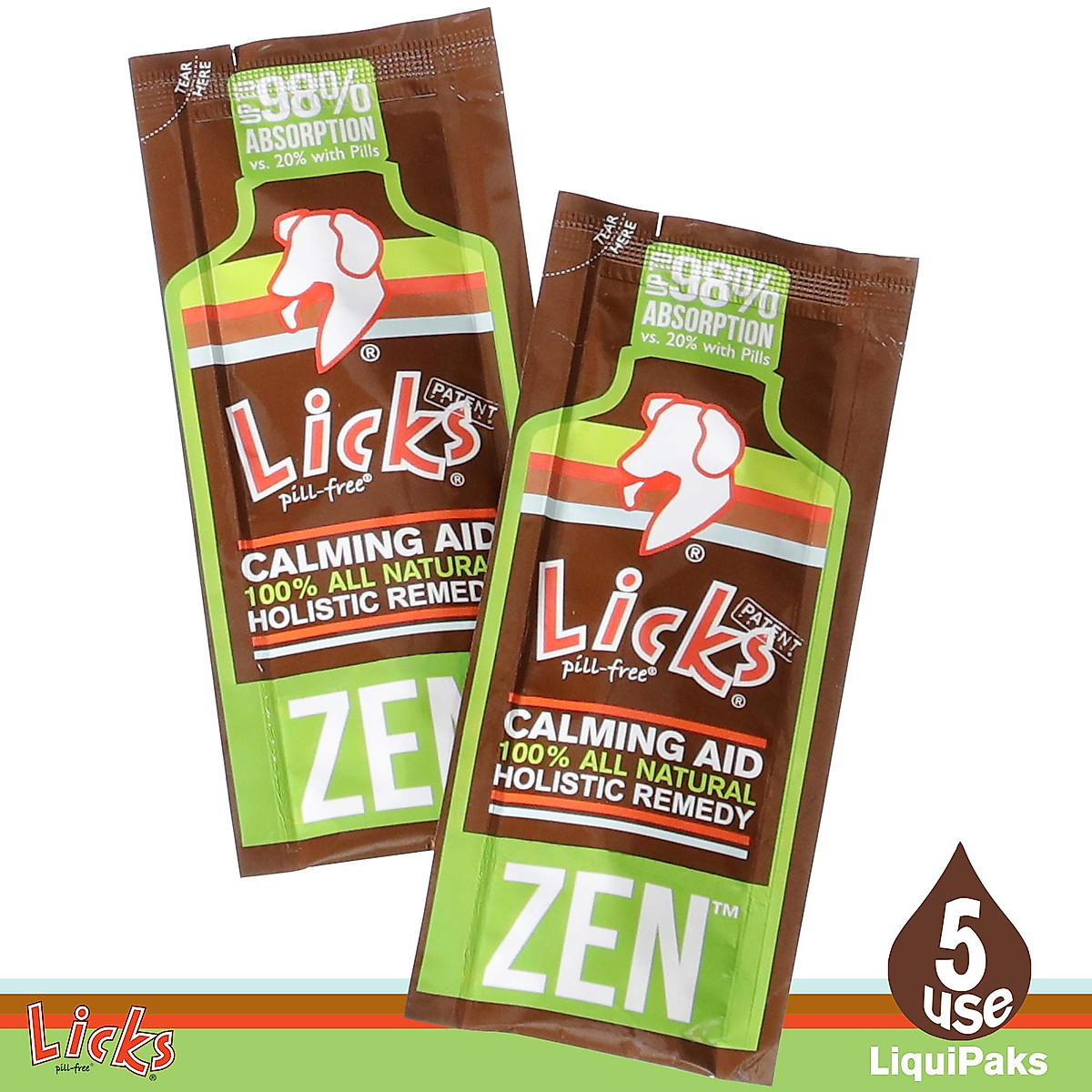 Licks Pill Free Zen Dog Calming - Calming Aid Supplements for Aggressive Behavior and Nervousness - Calming Dog Treats for Stress Relief & Dog Health - Gel Packets - Roasted Chicken Flavor, 5 Use