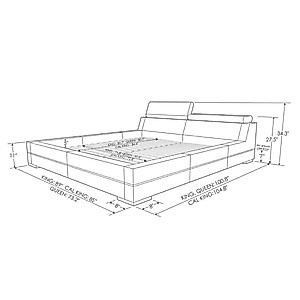 ZURI Hera Genuine Black Leather Platform Bed with Adjustable Headrests - Queen