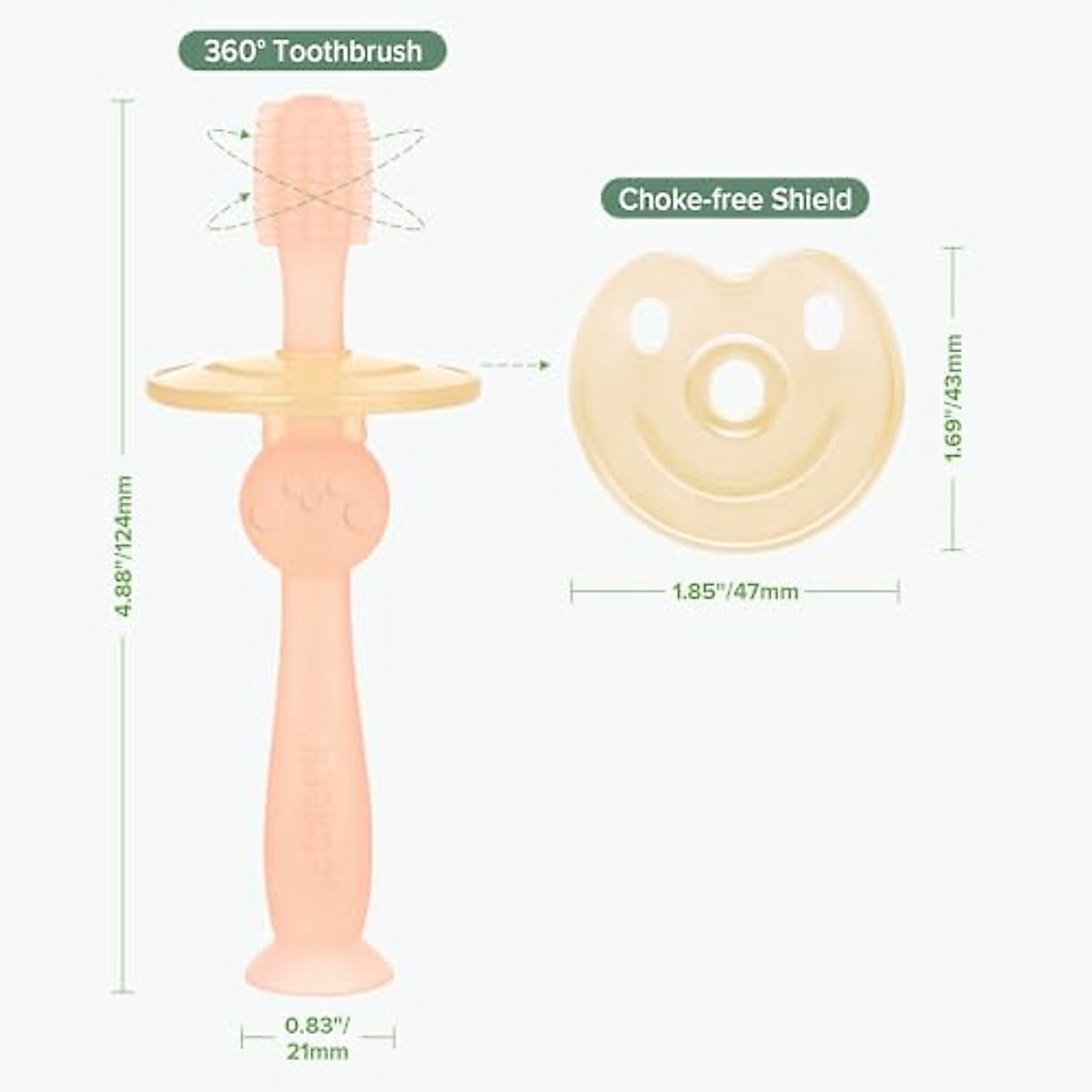 haakaa Infant Toothbrush, Easy to Hold 360° Baby Toothbrush, Train 6month+ Infants Babies and Toddlers for Oral Hygiene, Teether Effect for Sore Gums, 1pc (Pink)