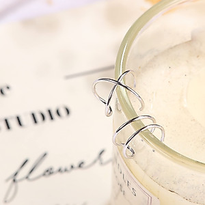 Milacolato 4Pcs 925 Sterling Silver Ear Cuff: Adjustable Non Piercing Minimalist Fake Helix Cartilage Earcuff, Dainty Clip-on Earrings Hypoallergenic with 14K Gold Plating for Women Man-Silver