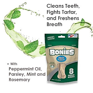 Bonies Breath and Dental Formula Treats for Dogs, All-Natural Ingredients, Fresh Breath, Cleans Teeth, Low Calories, Chicken Flavor - Medium, 8 Bones, 11.45-oz