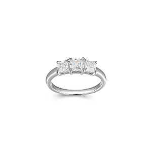 MORGAN & PAIGE Platinum Plated 925 Sterling Silver Princess-Cut Cubic Zirconia Yesterday, Today, Tomorrow 3-Stone Engagement or Anniversary Ring - Size 7