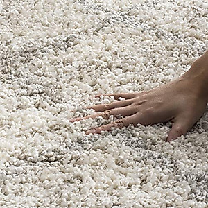 SAFAVIEH Berber Shag Collection 5'5" x 7'7" Cream / Light Grey BER162C Moroccan Non-Shedding Living Room Bedroom Dining Room Entryway Plush 1.25-inch Thick Area Rug