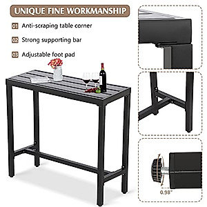 ONLYCTR Outdoor Patio Counter Height 55" Rectangle Bar Table for Patio, Garden, Yard, Balcony, Poolside (Black, 55inch-Length)