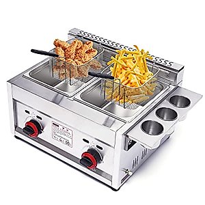 Commercial Countertop Deep Gas Fryer Stainless Steel Outdoor Cooker 6L Basket ×2 Chicken Chips Fryer For French Fries Restaurant Home Kitchen (Type 1)