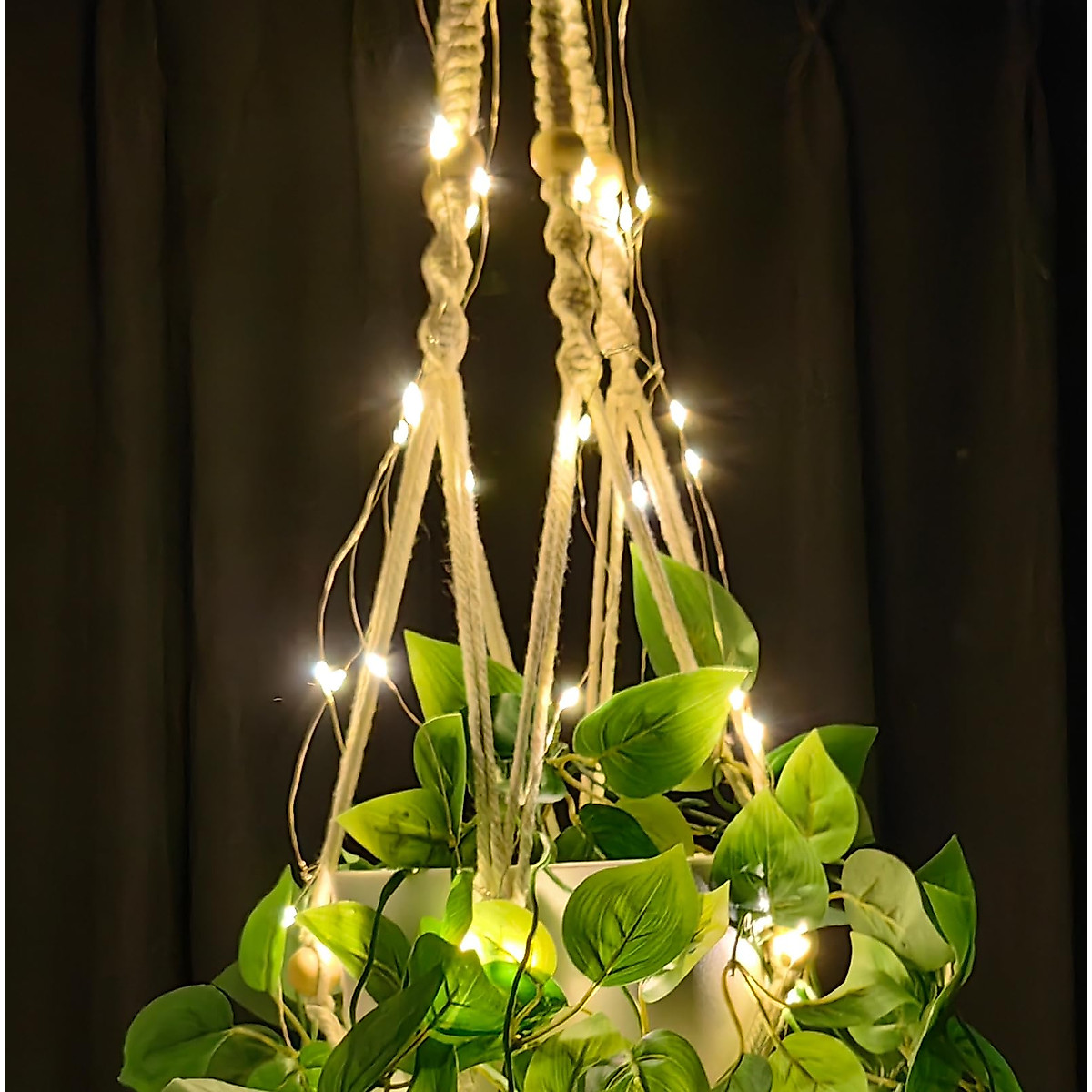 Fake Hanging Plants with Lights Artificial Plants for Home Decor Macrame Plant Hanger with Fake Vines Faux Hanging Planter for Wall Ceiling Bedroom Bathroom Kitchen Office Boho Decor Indoor