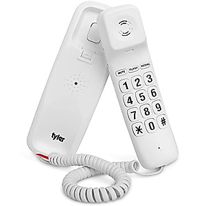 Tyler Landline Corded Phone - Big Button for Seniors - Loud Ringer for Hearing Impaired - Wall Mountable - LED Call Light Indicator - Volume Control - Power Outage Safe - Home Phone White (TBBP5-WH)
