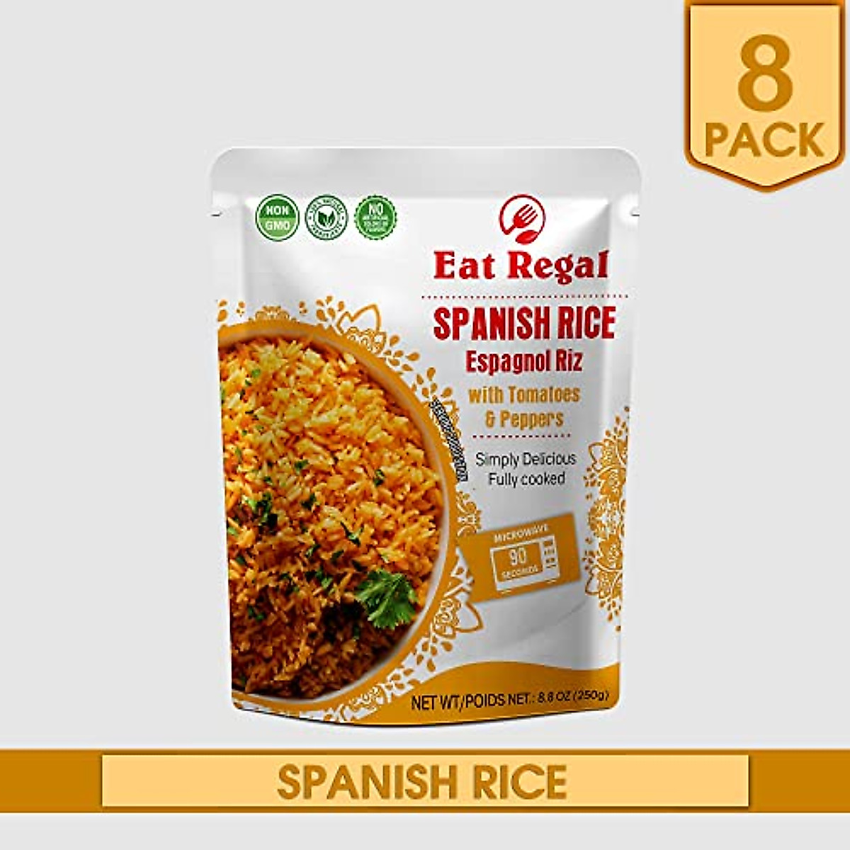 Eat Regal Spanish Style Rice In Hood & Tray, Ready To Eat in 90 Seconds, Microwavable in just 90 Seconds, Nutritious & Delicious 8.8 Ounce (Pack of 8)