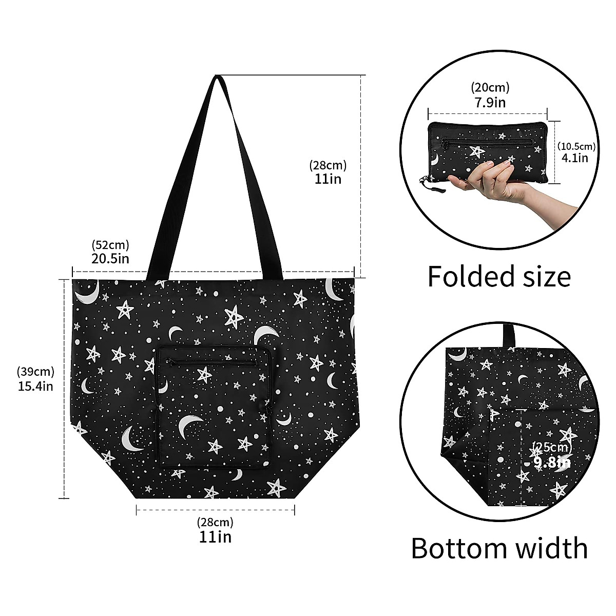 ALAZA Night Sky with Stars and Moons Foldable Shoulder Bag Recycle Shopping Bags