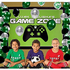 Dark Green Black Silver Balloon,12Inches Green Black Latex Metallic Balloons Jungle Safari Themed Party Balloon for Video Gaming Party,Soccer Football Birthday Graduation Baby Show Party Decorations