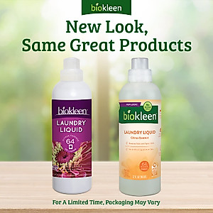 Biokleen Laundry Detergent Liquid - 64 HE Loads - Concentrated, Eco-Friendly, Non-Toxic, Plant-Based, No Artificial Fragrance or Preservatives, 32 Fl Oz, Citrus Essence