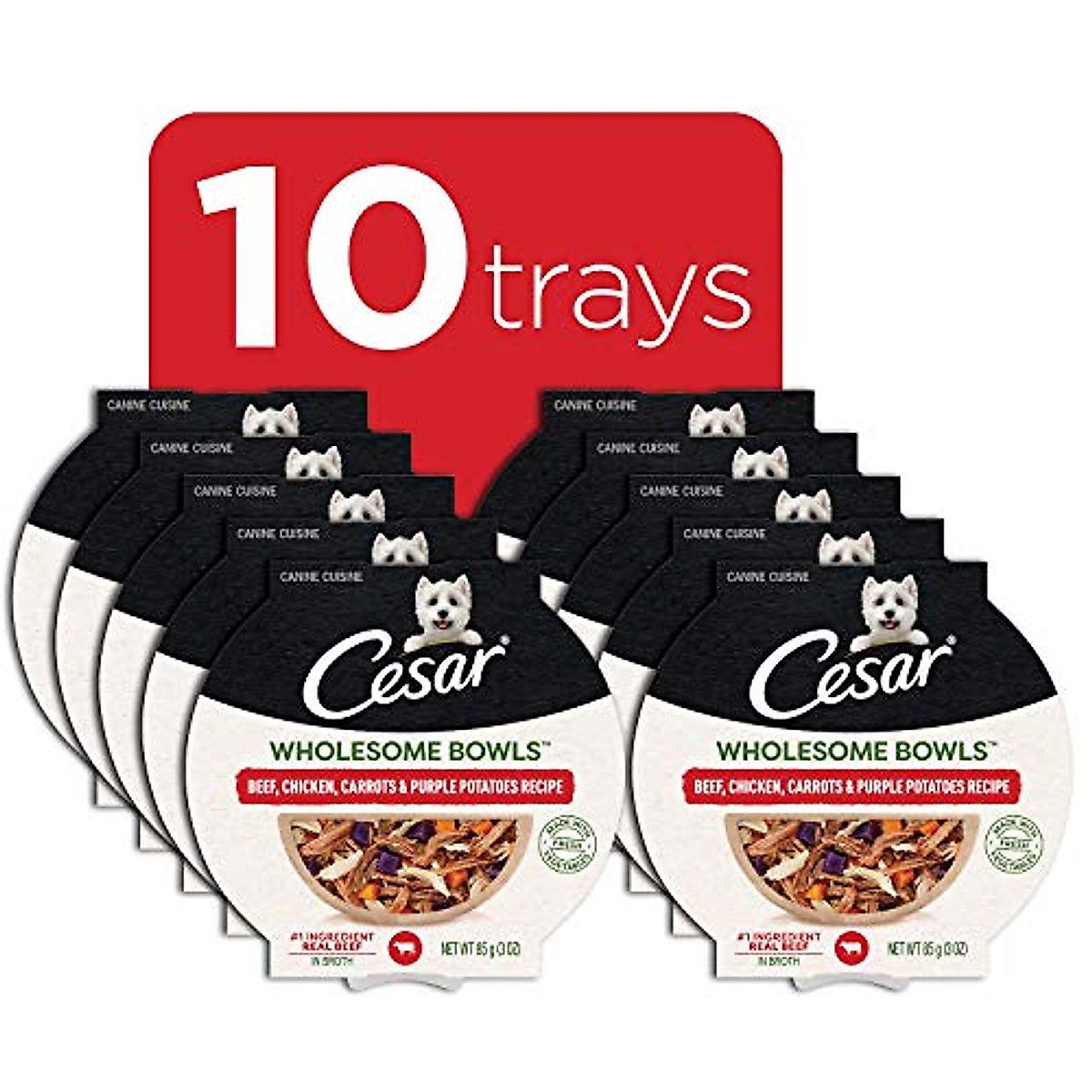 CESAR WHOLESOME BOWLS Adult Soft Wet Dog Food Beef, Chicken, Purple Potatoes & Carrots Recipe, (10) 3 oz. Bowls