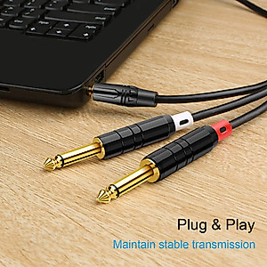 CableCreation 3 FT 3.5mm 1/8" TRS to 2 x 6.35mm 1/4" TS Mono Y Cable Splitter Cable Compatible with iPhone, iPod,Laptop,CD Players,Power Amplifier,Mixer, Home Stereo Systems,1 Meter/Black